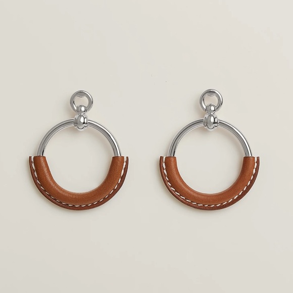 Hermes | Jewelry | New Hermes Loop Earrings In Fauve Barenia Calfskin ...
